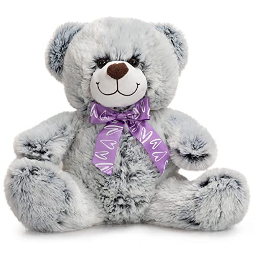 WENMOTDY Teddy Bear Stuffed Animals Plush Bear with Love Pattern Red Bow Soft Plush Toy Valentine's Day Gift 21 Inch Grey