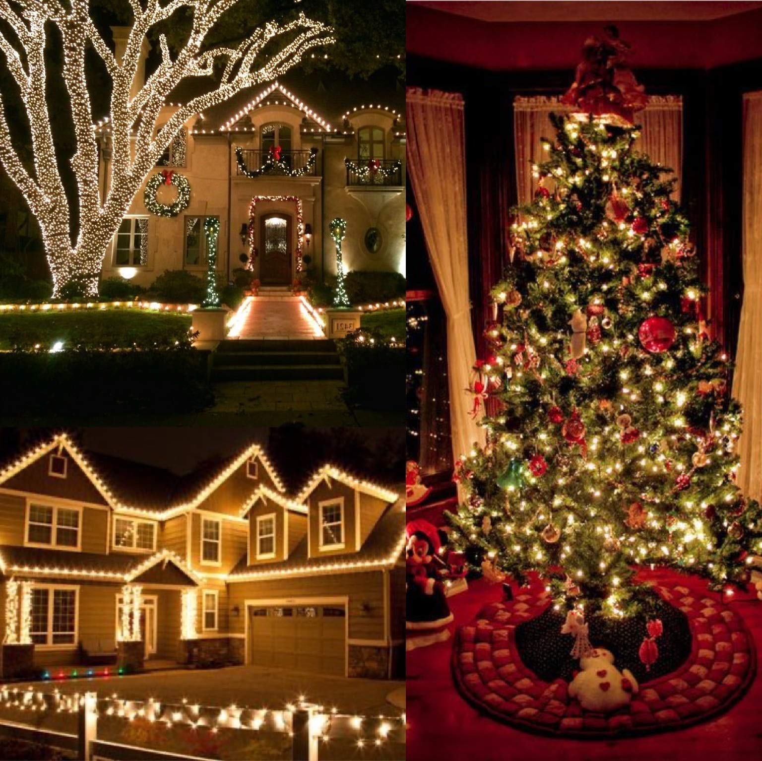 OZS- Extendable C9 Christmas Lights, 50 LED 49ft Green Wire Outdoor Fairy Lights with UL Adaptor, String Lights for Christmas Tree Patio Wedding Party Decoration(Warm White)