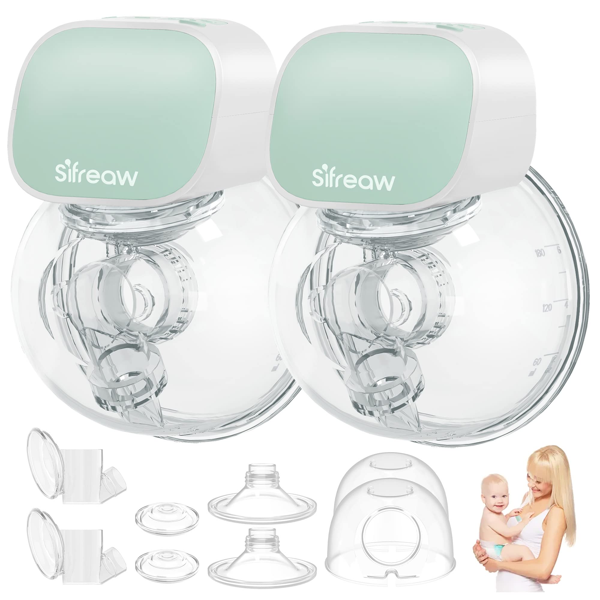 Wearable Breast Pump,Hands Free Portable Breast Pump with 2 Modes & 5 Levels for Painless & Silent Electric Breast Pump,Wireless Rechargeable Pump for Automatic Milk Pumping-24mm Flange(2 Pack)