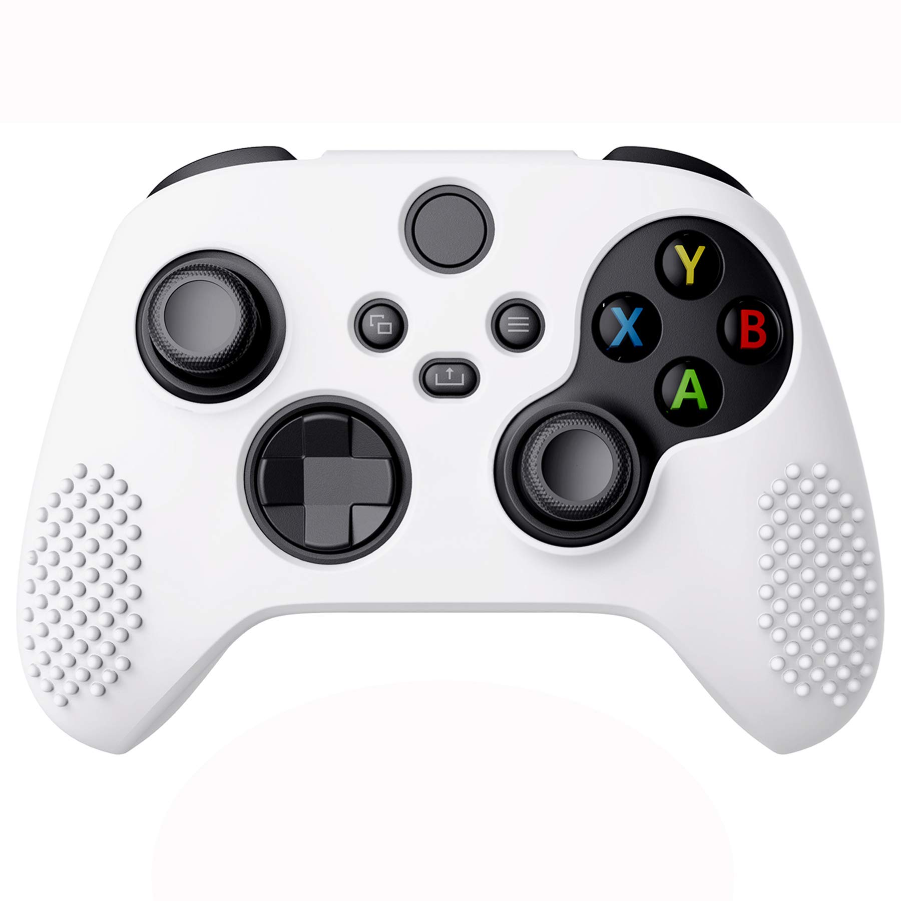 PlayVital White 3D Studded Edition Anti-Slip Silicone Cover Skin for Xbox Series X Controller, Soft Rubber Case Protector for Xbox Series S Controller with 6 White Thumb Grip Caps