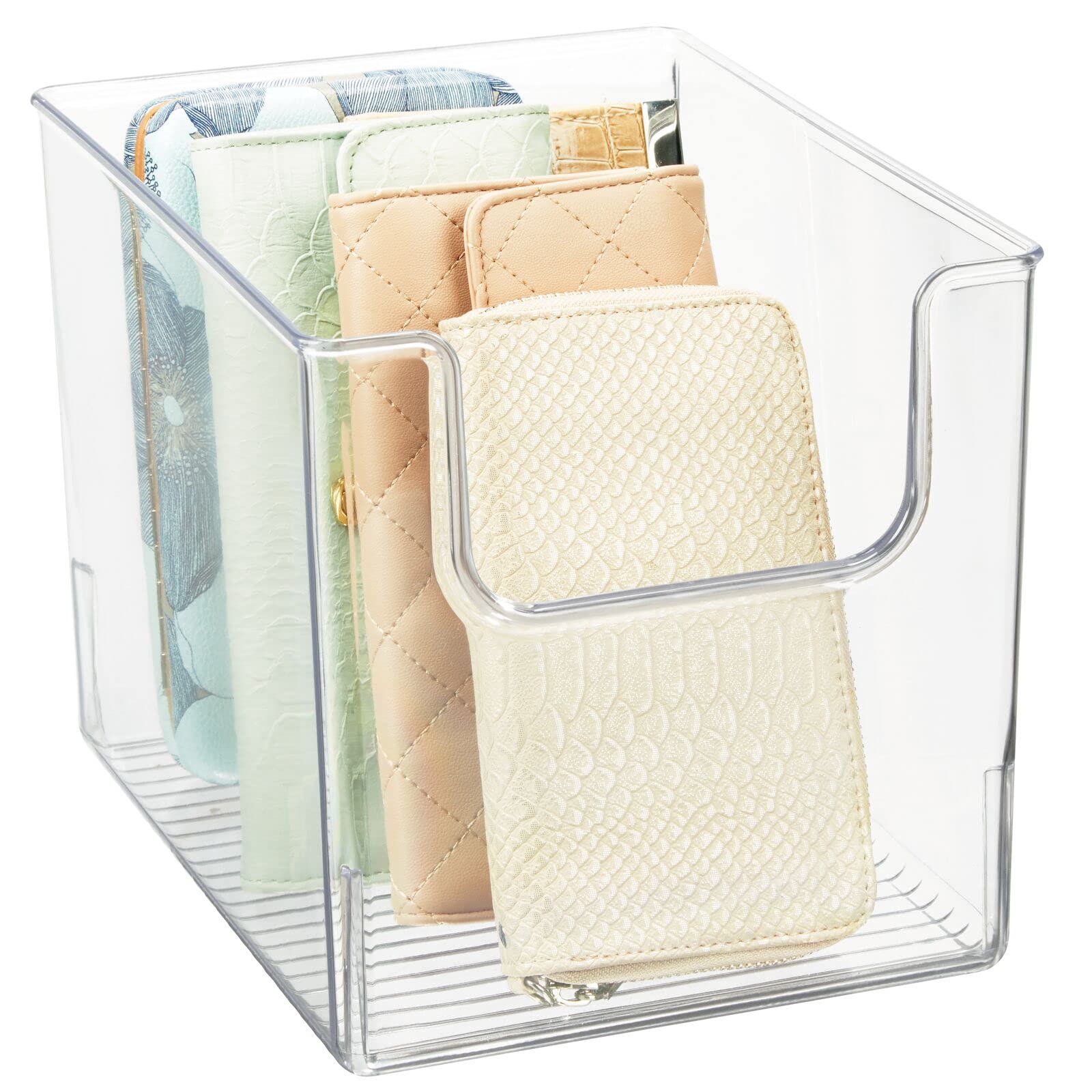 mDesign Modern Plastic Open Front Dip Storage Organizer Bin Basket for Closet Organization - Shelf, Cubby, Cabinet, and Cupboard Organizing Decor - Ligne Collection - 6 Pack - Clear