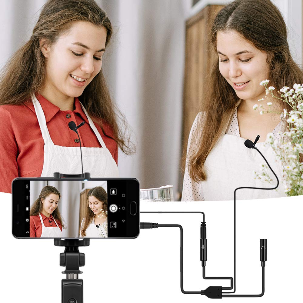 MAONO Lavalier Microphone for iPhone Android Smartphones, 2 Pack Professional Omnidirectional Condenser Clip on Lapel Mic for Recording, Interview, YouTube Video, Vlogging (AU-303)
