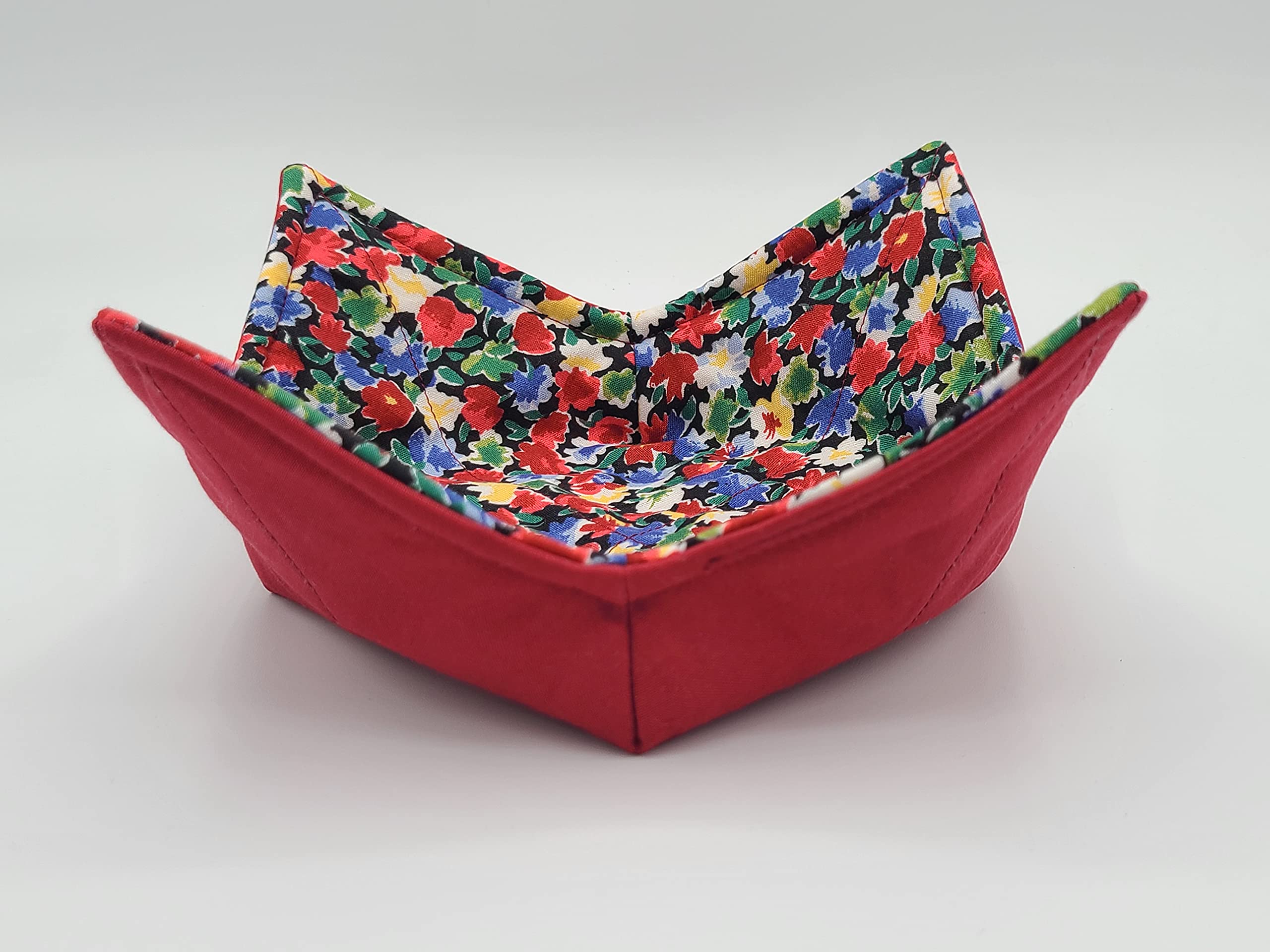 Red White Blue Roses Microwave Cozy Ditzy Floral Reversible Microwaveable Soup Holder Summer Potholder Flower Bowl Buddy Handmade Housewarming Hostess Gifts Under 10