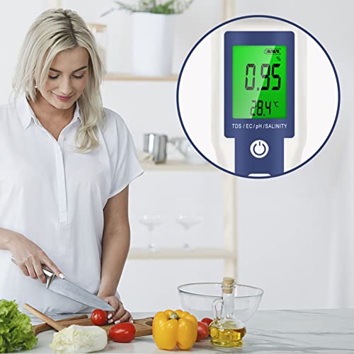 Water Quality Tester, PH Salinity Temp TDS EC Automatic Calibration Digital Water Detector IP67 Waterproof for Aquarium