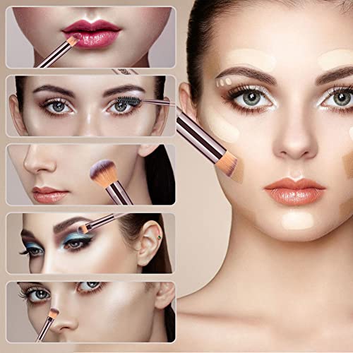 Makeup Brushes Set, HEYMKGO Portable Makeup Brush set professional Champagne Gold Premium Syntheti Foundation Brush Powder Concealers Eye Shadows Blush with Cosmetic Bag 10PCS Common Types