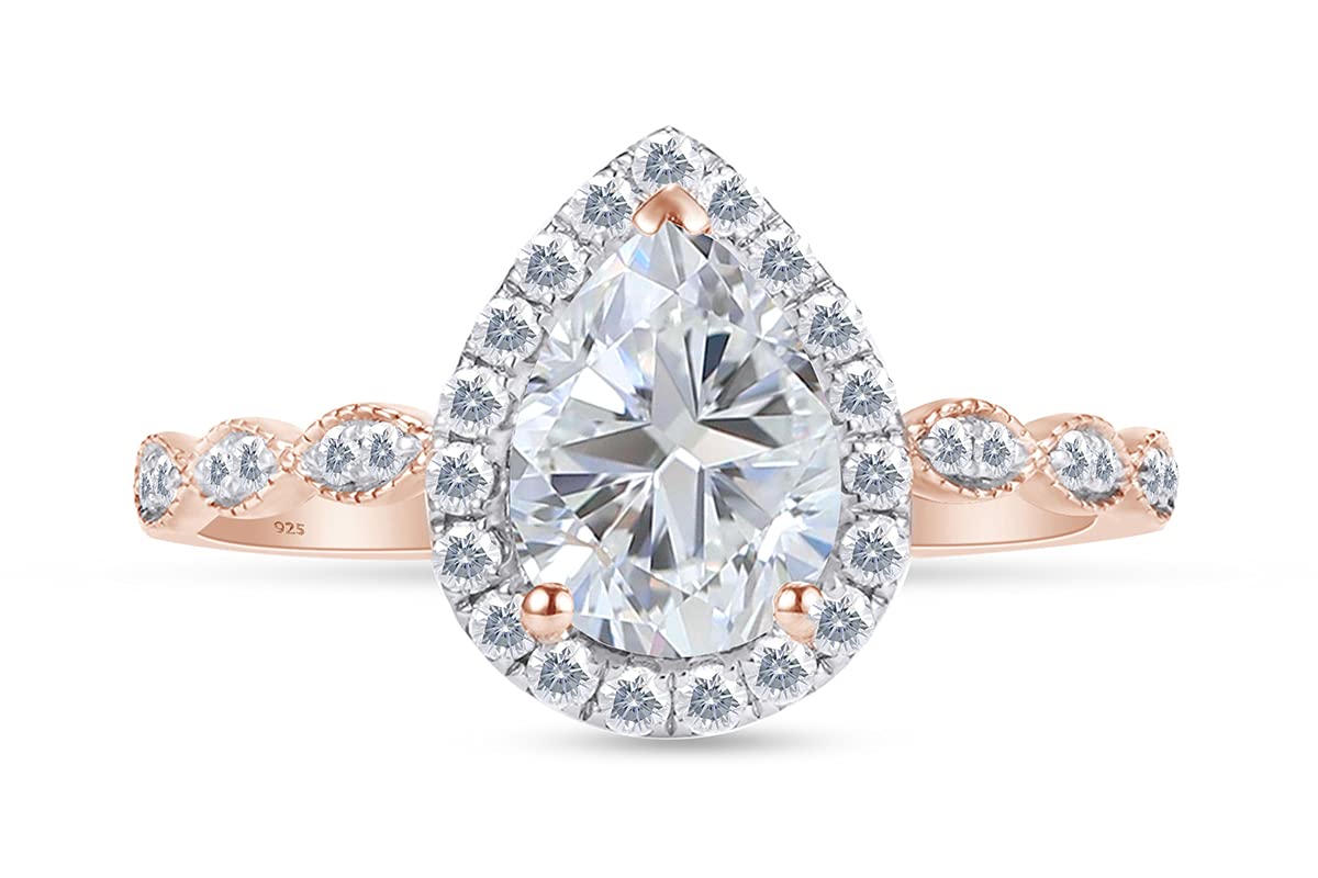 SAVEARTH DIAMONDS 14k Rose Gold Over Sterling Silver Teardrop Infinity Design, Center 12X8MM (2.75 Ct) Pear Cut Moissanite Lab Created Diamond Engagement Promise Ring For Women (3.25 Ct) Size-5.5