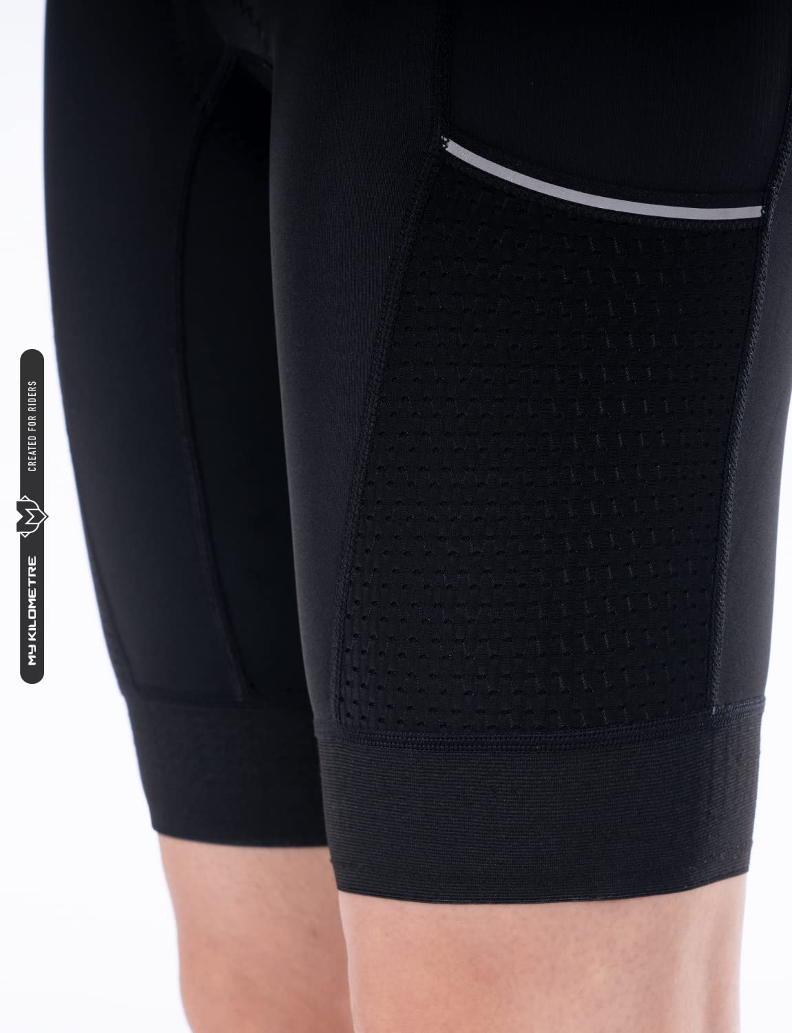 MY KILOMETRE Womens Triathlon Shorts 8β Inseam Tri Shorts with Side Pockets Adjustable Drawstring (Pure-Black, Medium)
