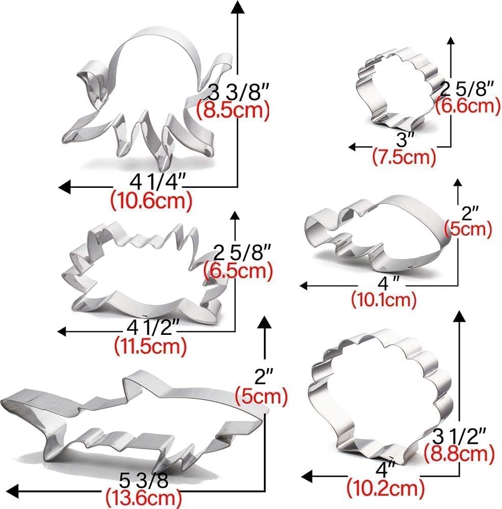 TINGSING Cookie Cutters 13-Piece Under The Sea Cookie Cutter Set with Recipe Booklet, Shark, Whale, Fish, Mermaid Tail, Sea Turtle