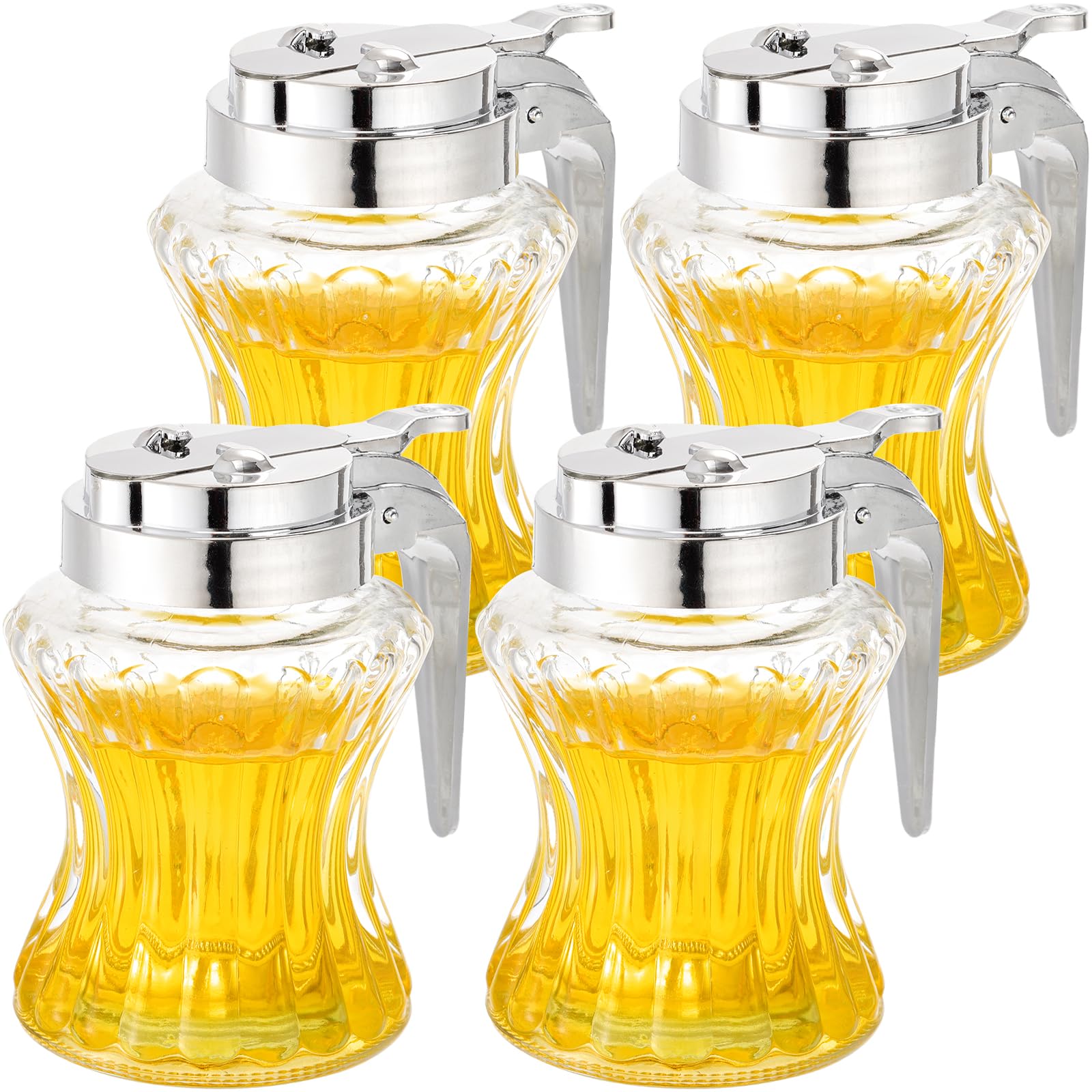 Mezchi 4 Pack Glass Syrup Dispenser, 6.5oz Maple Syrup Dispenser, No Drip Honey Dispenser, Syrup Pour Jar Pour Bottle for Pancake