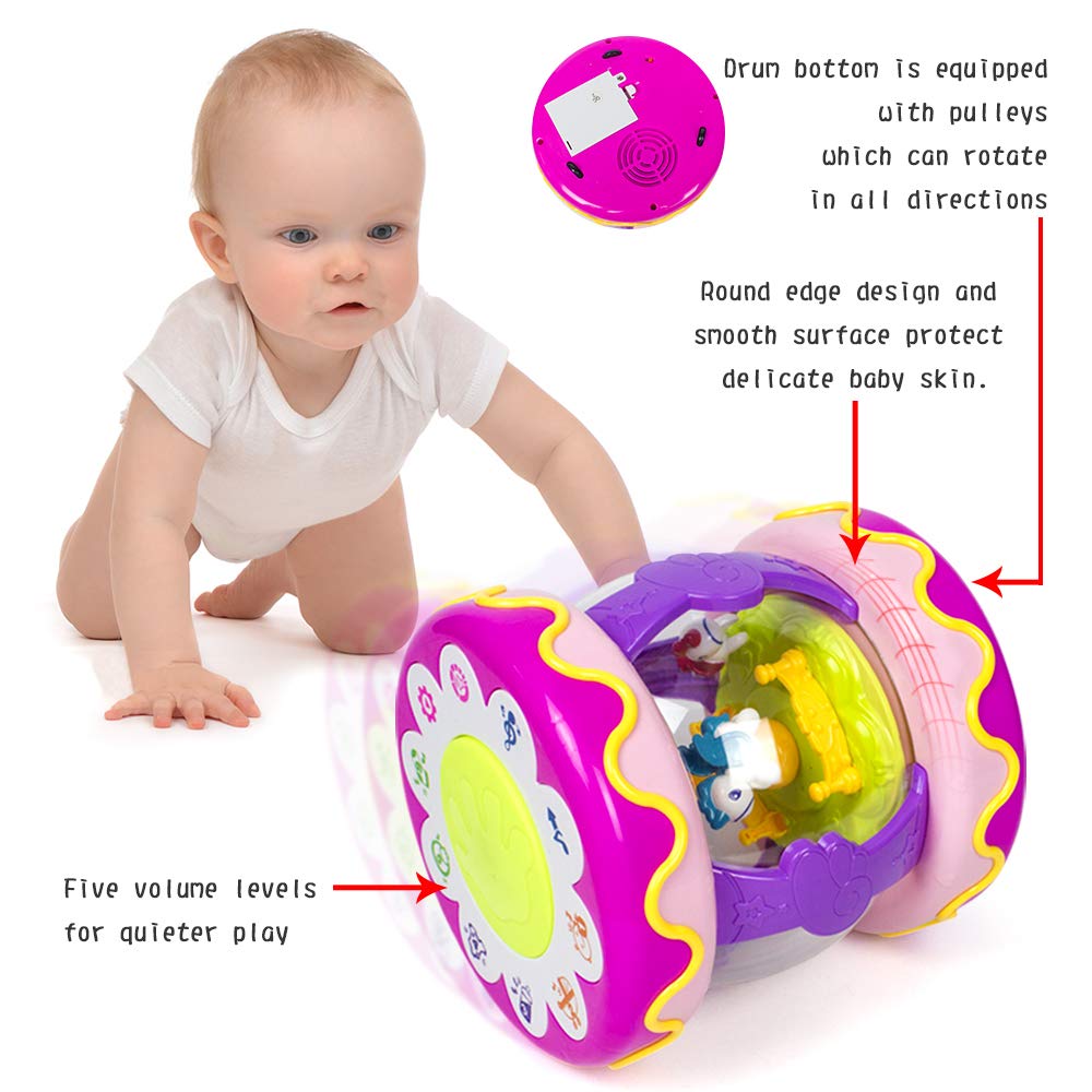 Musical Toys Carousel Hand Drum Instruments Lights Up Toy Early Educational Learning Development Toy for Baby Toddler for Boys and Girls