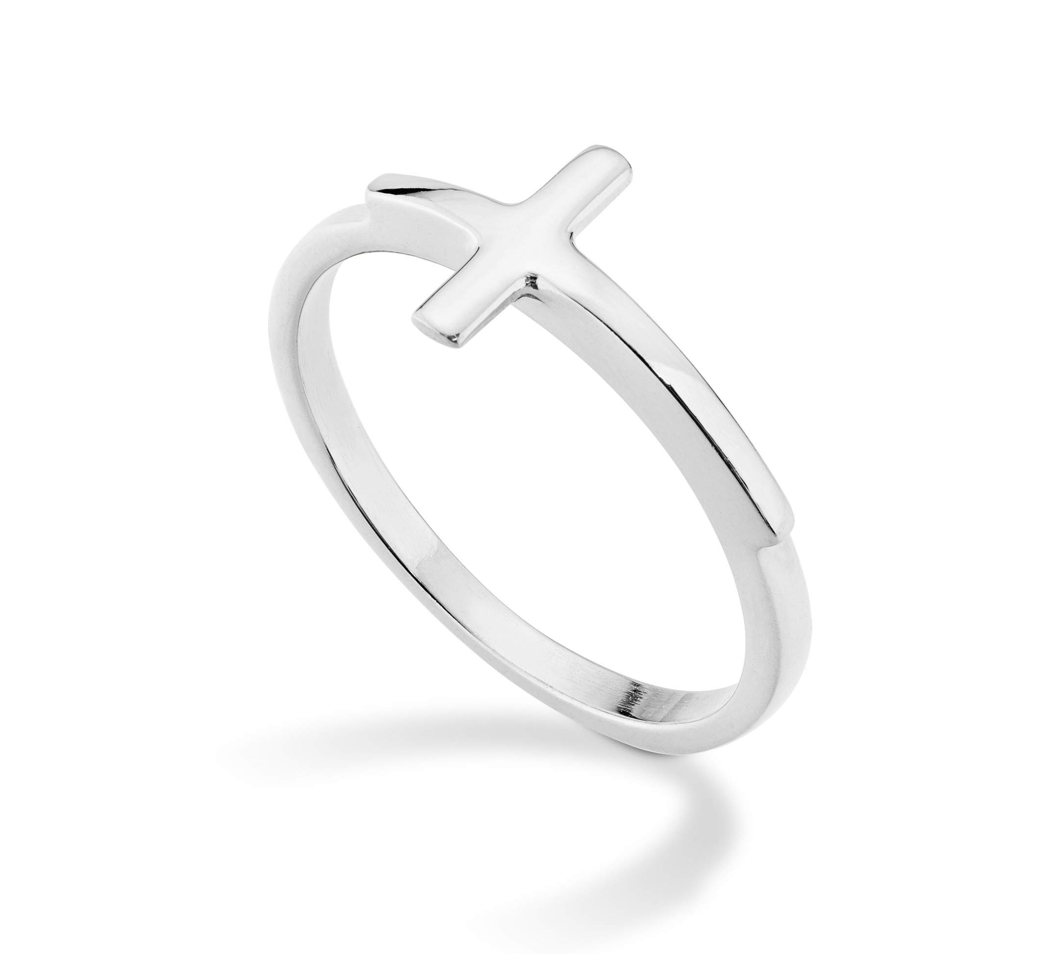 Miabella 925 Sterling Silver or 18K Gold Over Silver Sideways Cross Ring for Women Made in Italy (sterling silver, 5)