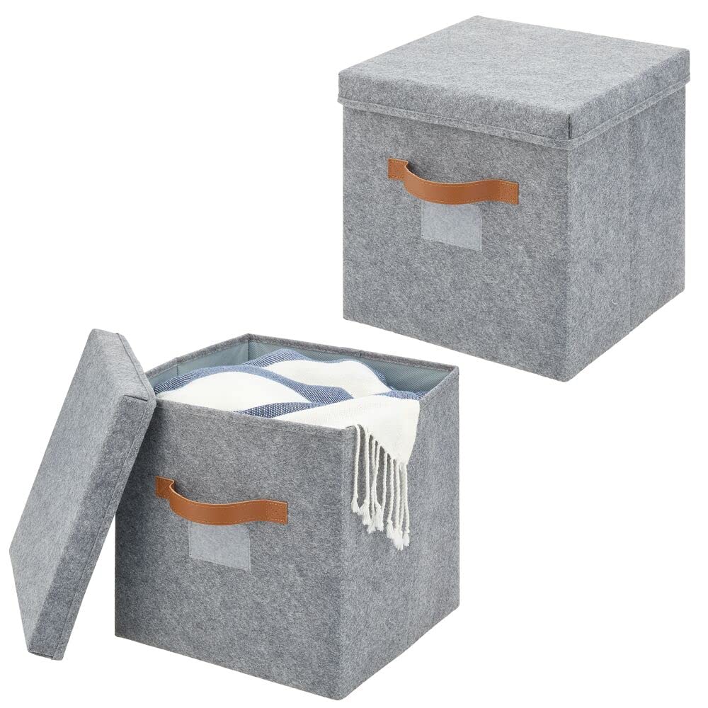 mDesign Set of 2 Wardrobe Storage Box — Clothes Storage Boxes for the Bedroom and Wardrobe — Wardrobe Organiser Boxes for Clothes, Hats, Shoes and More — Grey/Tan
