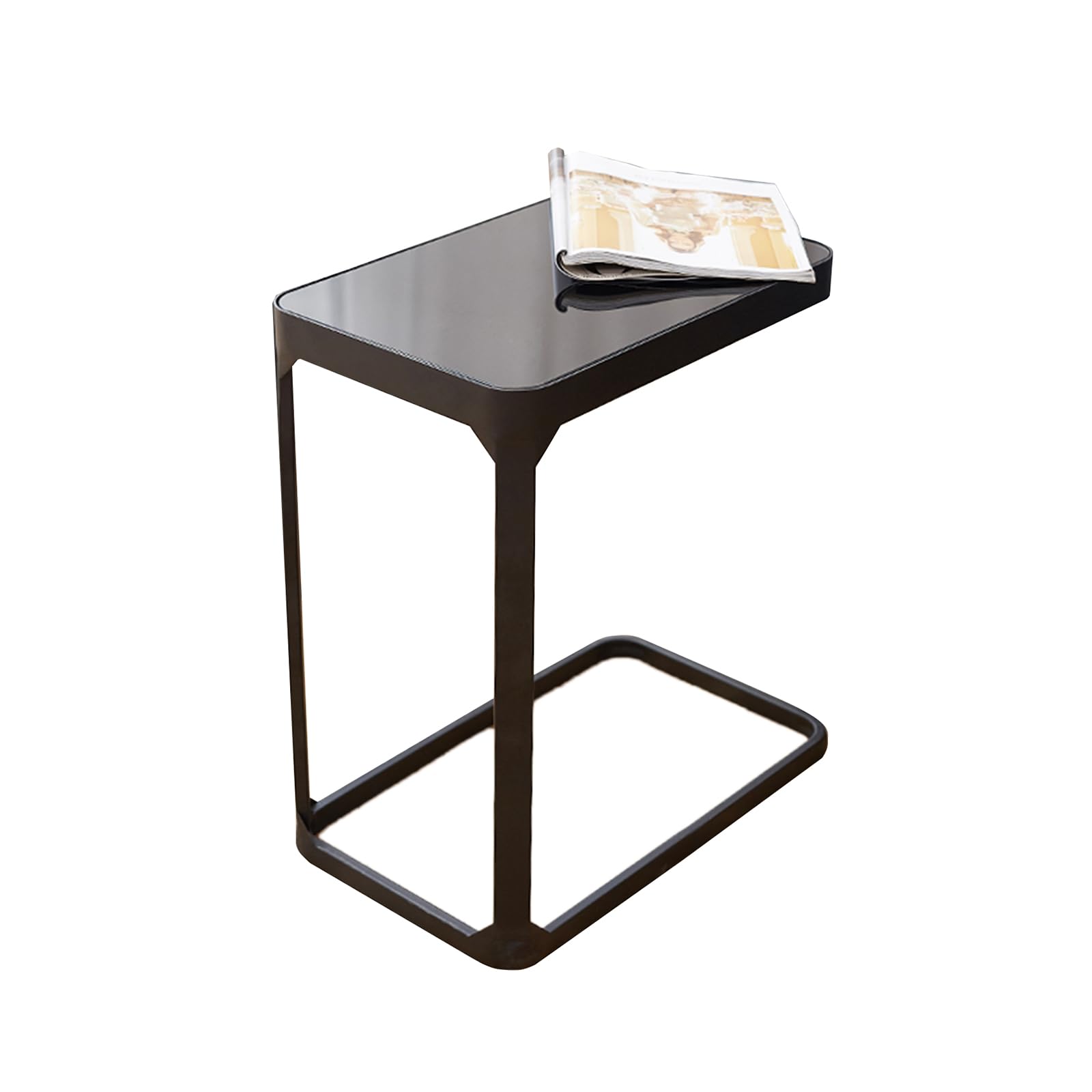 Middai End Table C-Shaped, Living Room Narrow Side Tables 20D X 12W X 22" H, Black Tempered Glass Top, Bedside Snack Table(Size:50 * 30 * 55CM,Color:Black)