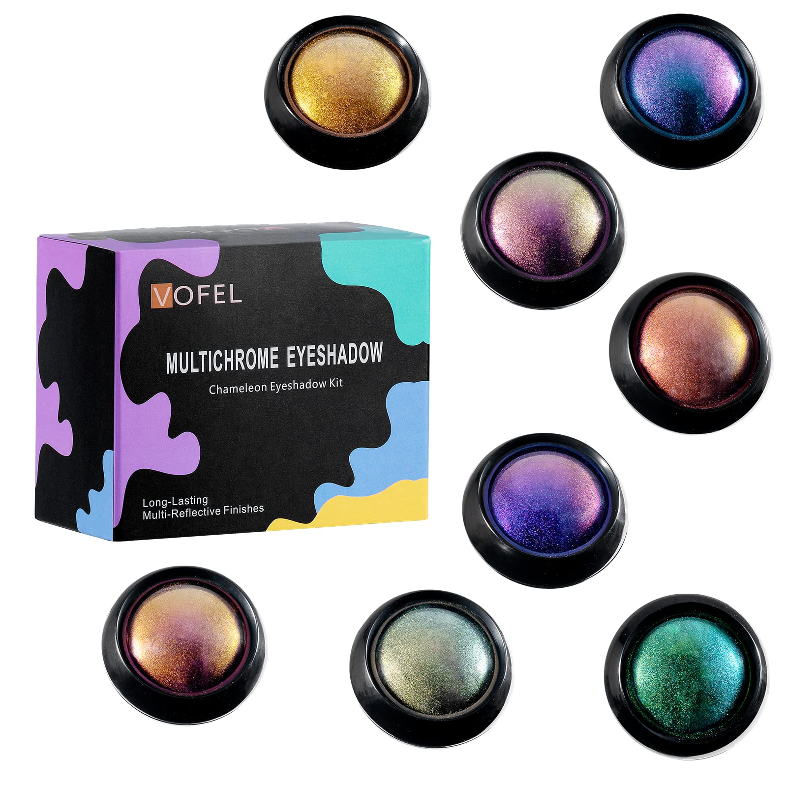 VOFEL Multichrome Eyeshadow Set Glitter Eyeshadow Intense Color Shifting Chameleon Eyeshadow Powder Long Lasting 8 Colors 2.4 Grams