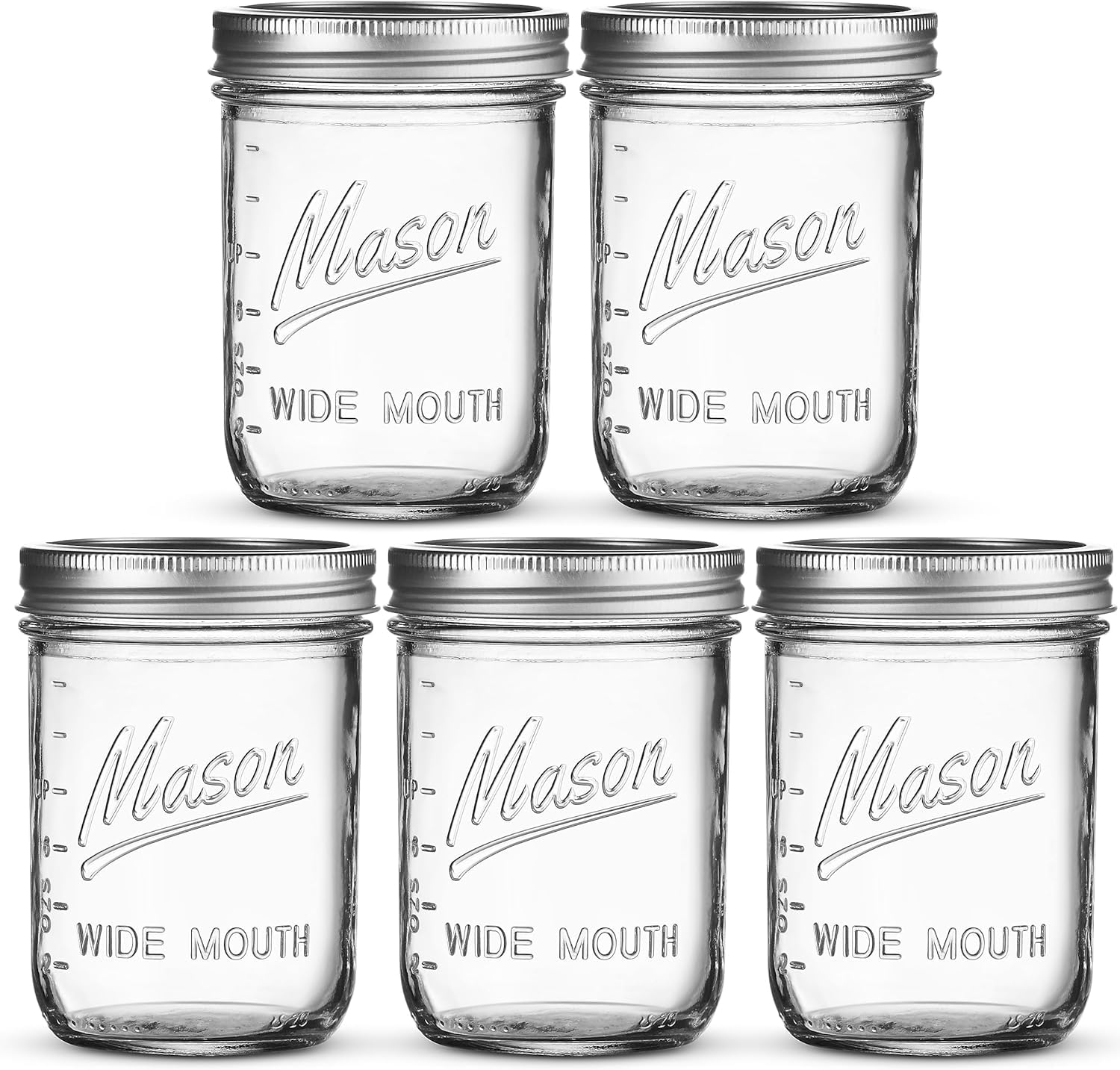 SEWANTA Wide Mouth Mason Jars 16 oz With mason jar lids and Bands, mason jars 16 oz - For Canning, Fermenting, Pickling - Jar DƩcor - Microwave/Freeze/Dishwasher Safe. (4)