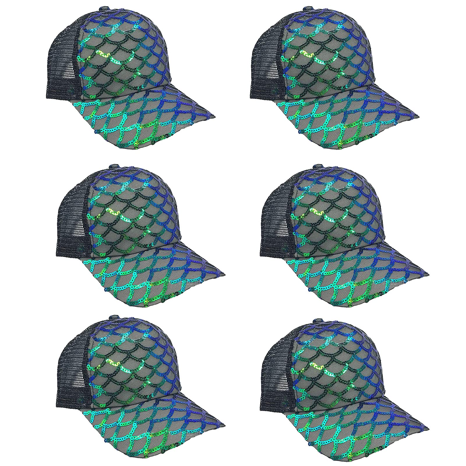 Maticr Unisex Bling Mermaid Scales Sequin Trucker Hats Adjustable Mesh Caps Baseball Party Hat (Black)