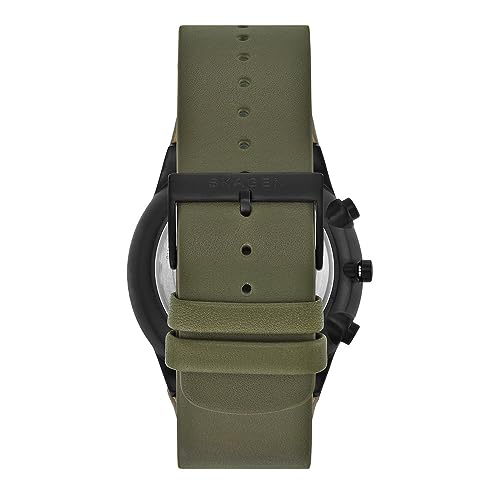 Skagen Men's MELBYE Chronograph Stainless Steel Quartz Watch with Leather Strap, Olive, 25 (Model: SKW6801)