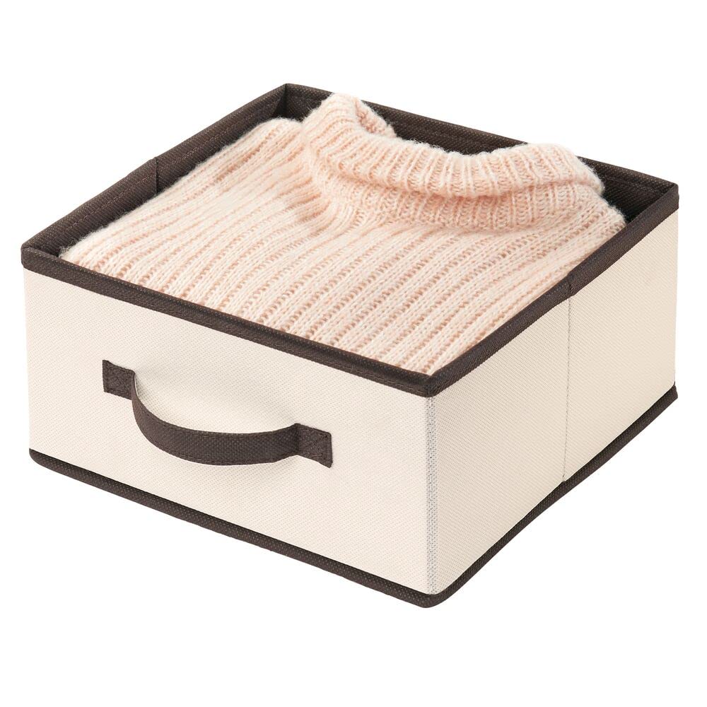 mDesign Soft Fabric Closet Organizer Box with Front Pull Handle for Shelves in Bedroom, Bathroom, Home Office - Holds Clothing, Linens, Accessories - Jane Collection - 2 Pack - Cream/Espresso