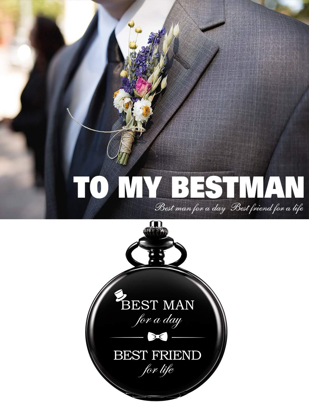 ManChDa Mechanical Double Cover Roman Numerals Dial Skeleton Engraved Pocket Watches with Box and Chain Personalized Custom Engraving for Husband Groomsman Best Man to My Love | King