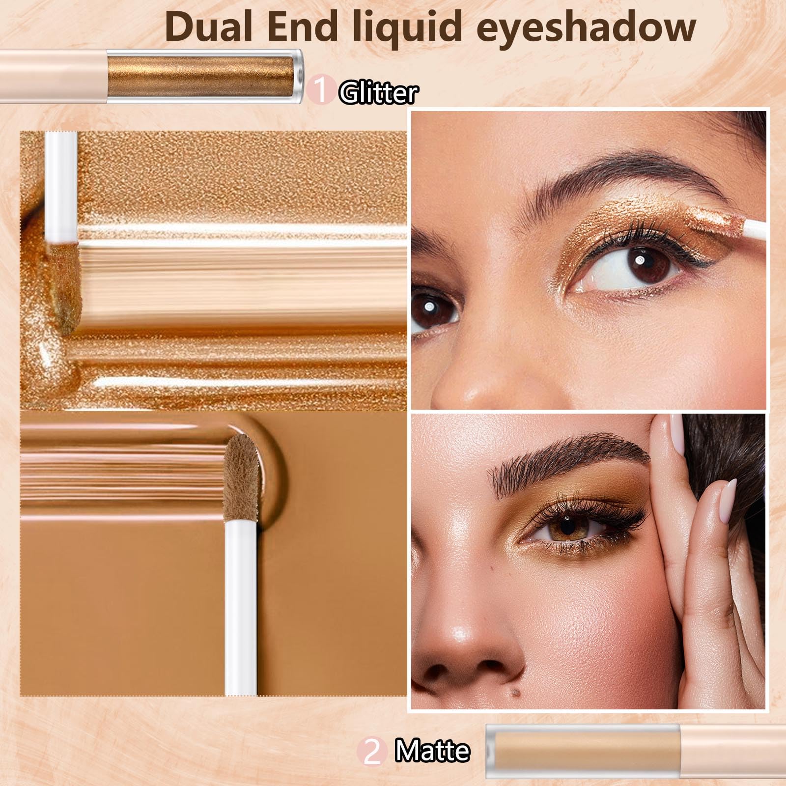 MiaSarah Rosy Brown Liquid Eyeshadow Matte Double Ended Glitter Eyeshadow Sticks Metallic Eyeshadow Pencil Primer Base Quick Drying Waterproof Long Lasting Highlight Stick Shadow Pen Eye Makeup (#1)