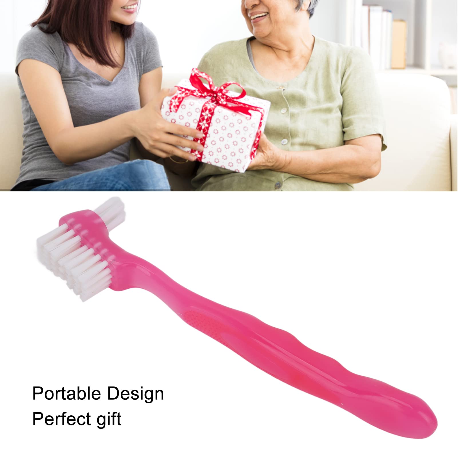 ZJchao False Teeth Cleaning Brush Elderly Portable Plaque Dirt Removal Denture Brush Home Travel()