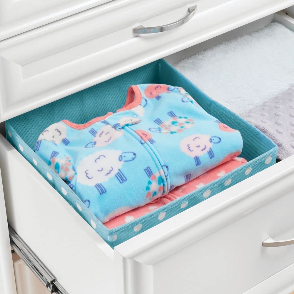 mDesign Soft Fabric Closet Storage Organizer Holder Box Bin - Attached Handle, Open Top, for Child/Kids Bedroom, Nursery, Toy Room - Fun Polka Dot Print - Medium, 2 Pack - Turquoise Blue/White Dots