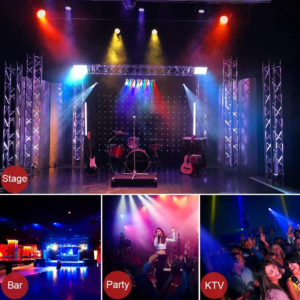 MOSFiATA Par Lights 2 Pack, RGB 36 LED Stage Lights Sound Activated DMX Control, 7 Modes Uplighting Lights with Remote Control Stage Lighting, DJ Par Party Lights for Club KTV Disco Party