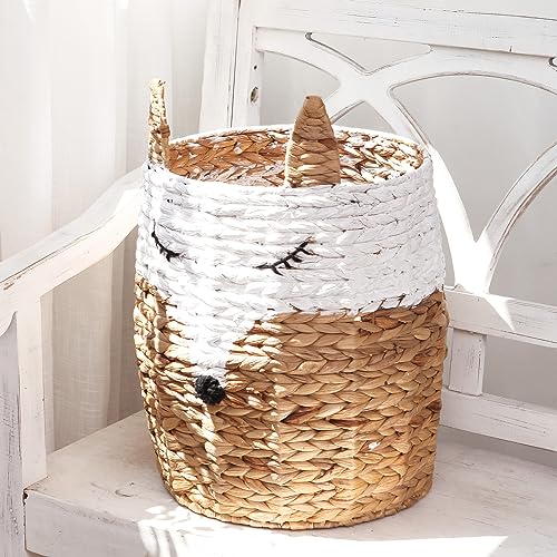 Original Barn Fox Shaped Water Hyacinth Storage Basket, Handwoven Wicker Storage Basket, Cute Animal Shaped Storage Organizer for Bedroom, Living Room, Laundry Room