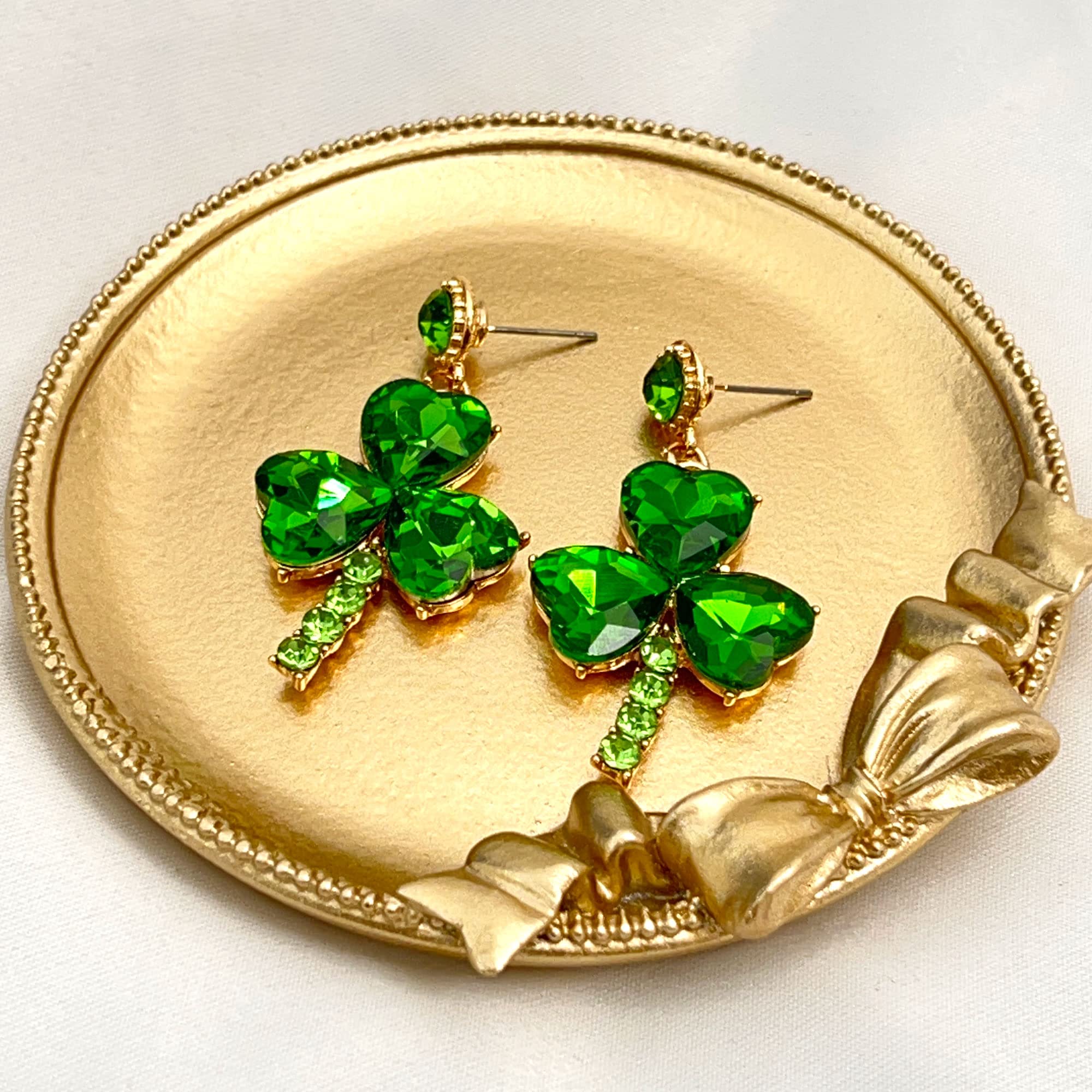 St. Patrick's Day Silver Elegant Drop Earrings Clover Charm Crystal Green Earrings For Women Lady Fashion Jewelry