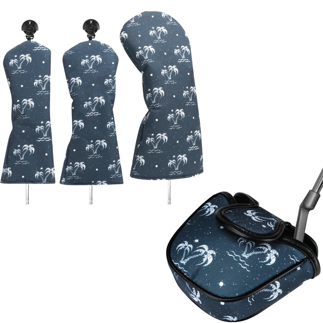 VIXYN Golf Club Cover and Mallet Putter Cover Bundle Set - 4 Pack Golf Club Covers for Driver, Woods, Hybrid, and Mallet Putter (Palm Springs)