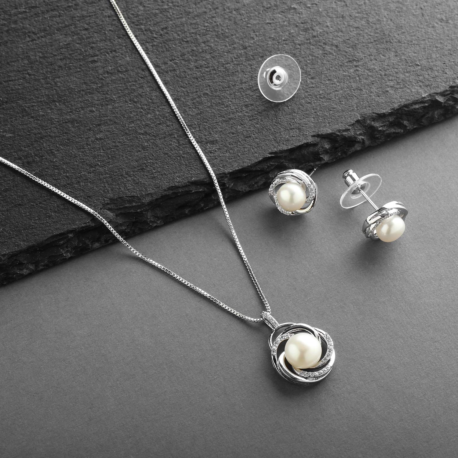 Mariell Freshwater Pearl Wedding Necklace Earrings Jewelry Set for Brides, Bridesmaids, Birthday Gift