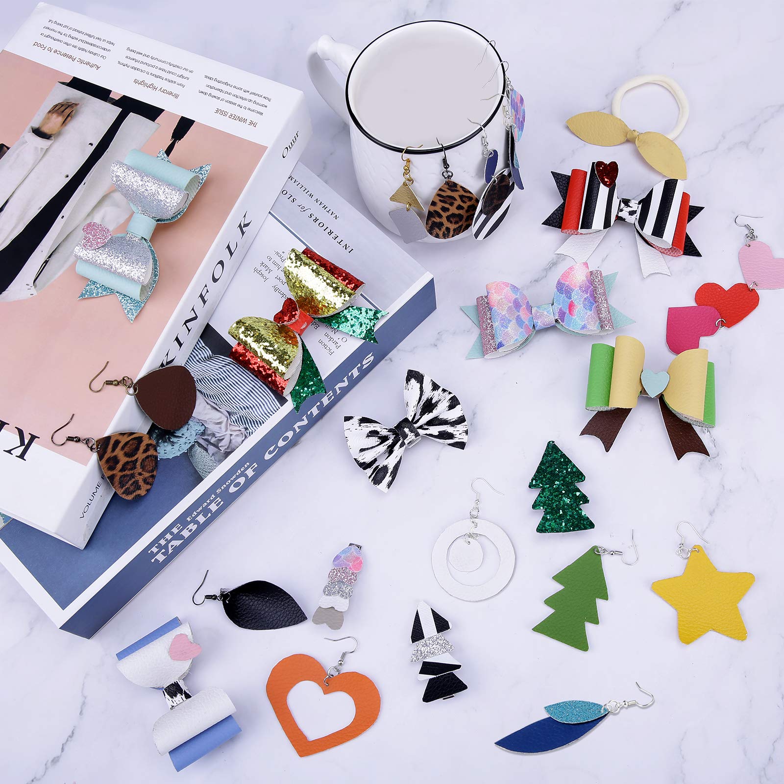 PartyFun 36pcs Leather Earring Making Kit, Including 36pcs 6 Styles of Faux A5 Leather Sheets, 2pcs Templates, Tools for Earrings Craft Making Supplies