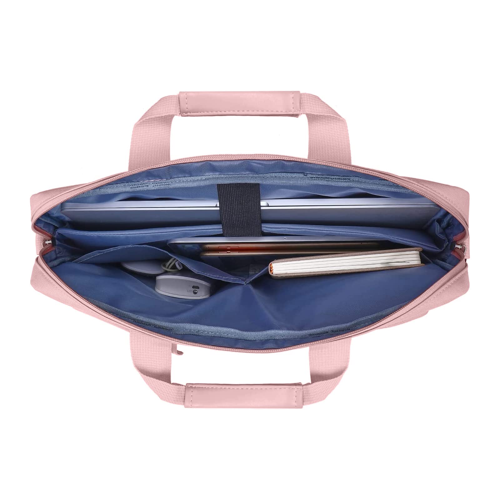MOSISO Laptop Shoulder Bag Compatible with MacBook Air 15 inch M3 M2 2024 2023/Pro 16 M3 M2 M1 2024-2019,15-15.6 inch Notebook with 2 Raised&1 Flapover&1 Horizontal Pocket&Handle&Belt, Pink
