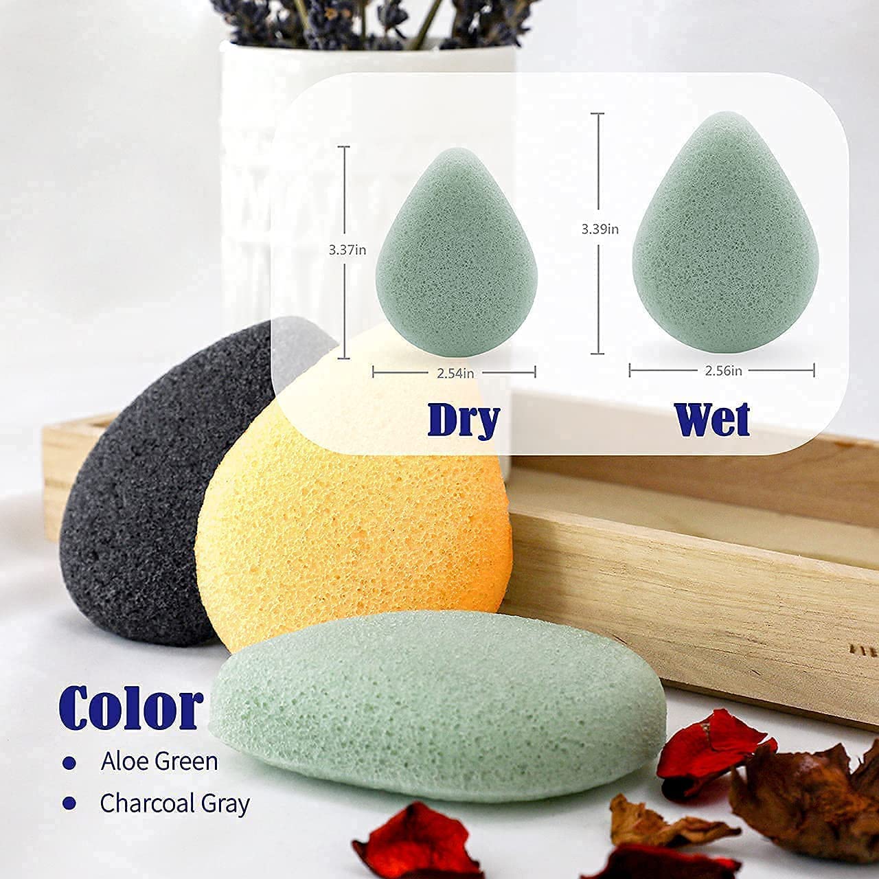 myHomeBody Natural Konjac Facial Sponges โ Teardrop Shape - for Gentle Face Cleansing and Exfoliation - with Activated Charcoal and Aloe Vera, 4pc Set