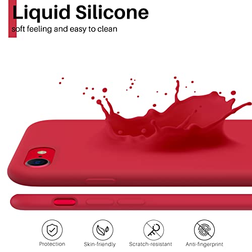 ORNARTO Compatible with iPhone SE 2022/2020/7/8 Case, Slim Liquid Silicone Full Covered Soft Gel Rubber Case Cover for iPhone 7/8/SE 4.7 inch-Red