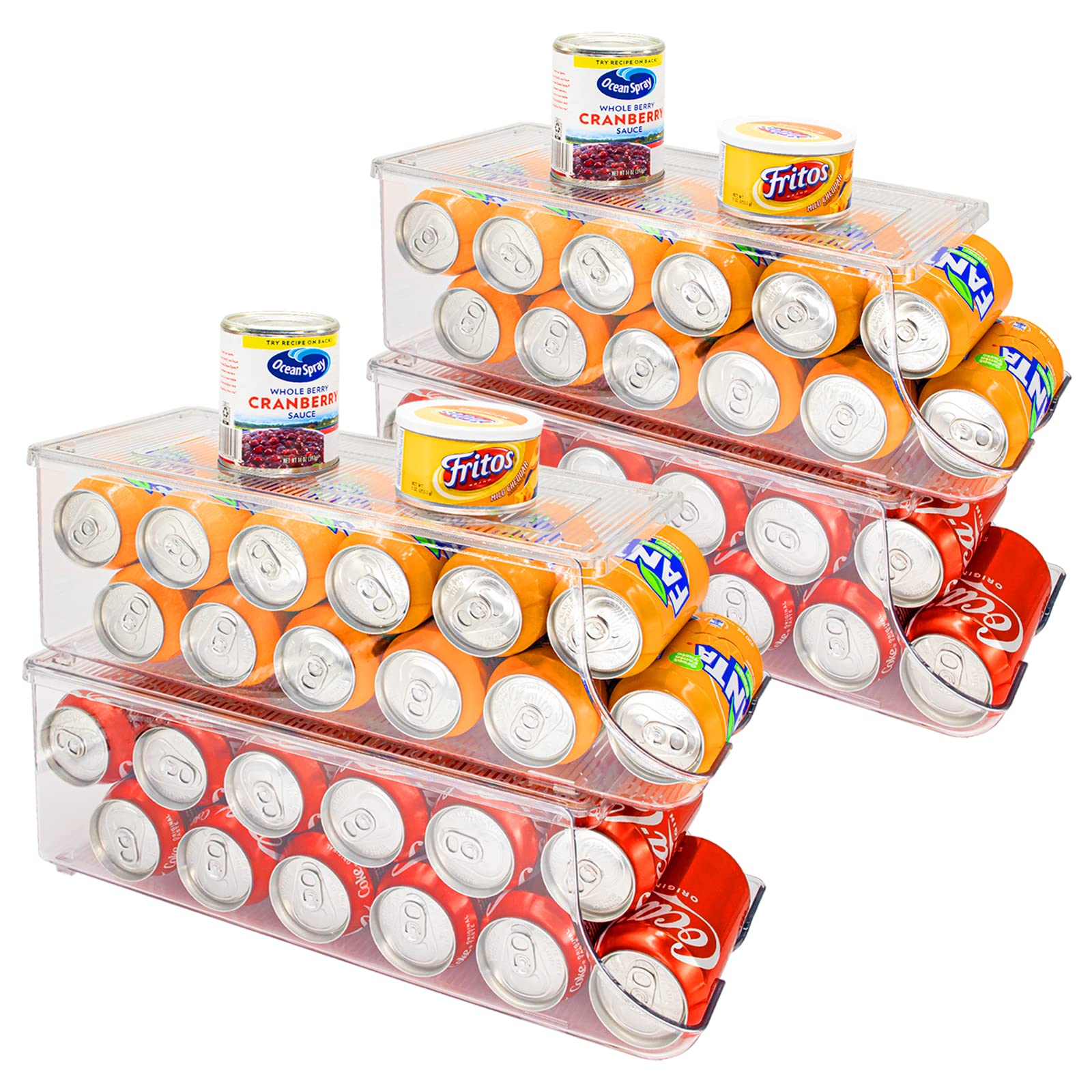 SCAVATA 4 Pack Soda Can Organizer & 2 Pack Skinny Can Organizer for Refrigerator