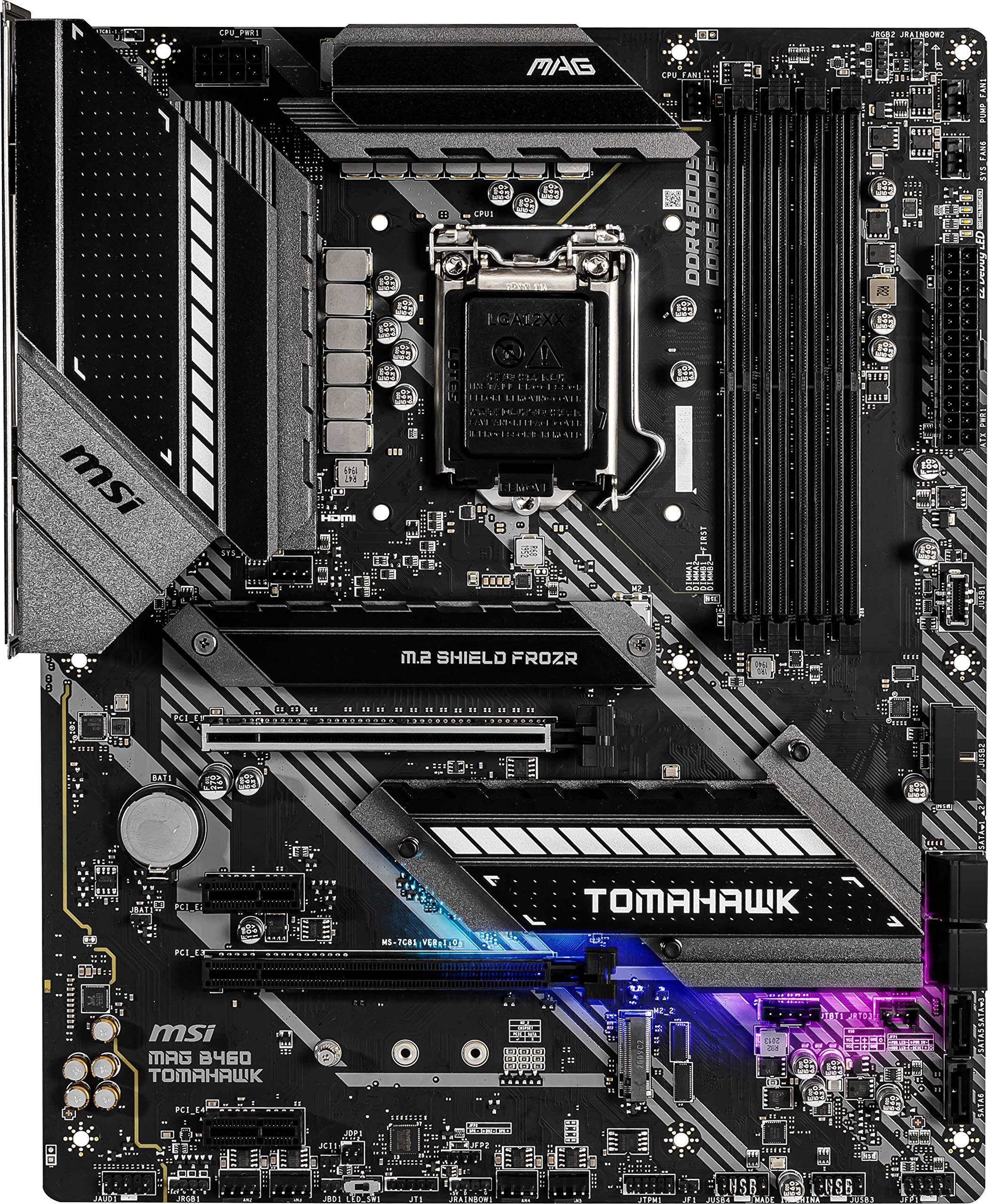 MSI MAG B460 Tomahawk Gaming Motherboard (ATX, 10th Gen Intel Core, LGA 1200 Socket, DDR4, CFX, Dual M.2 Slots, USB 3.2 Gen 2, 2.5G LAN, DP/HDMI, Mystic Light RGB)