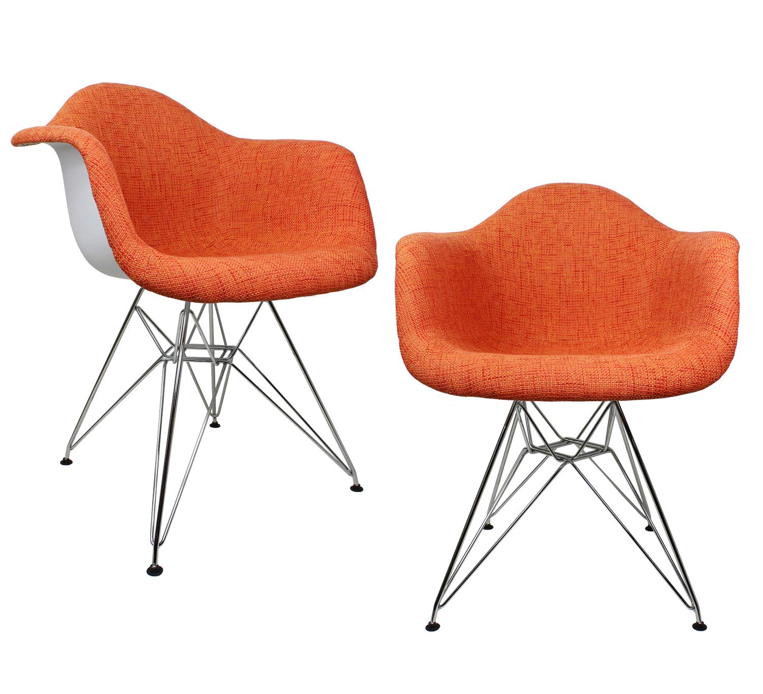 Mid-Century Modern Woven Fabric Upholstered Accent Arm Chair Set of 2 (Orange)