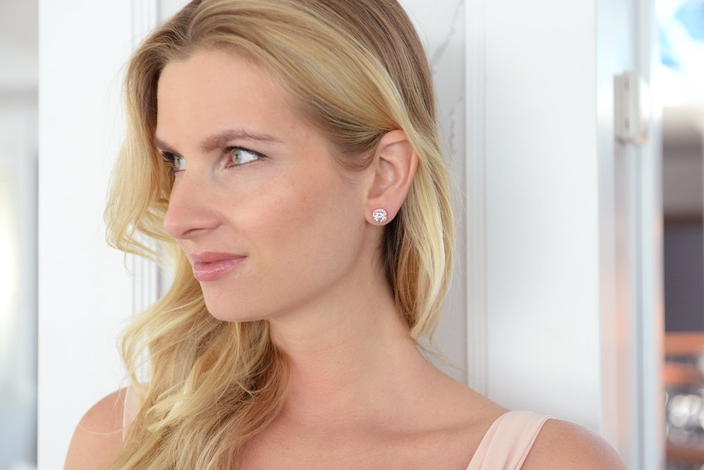 Mariell Rose Gold Cubic Zirconia Crystal Clip-On Earrings, 10mm CZ Stud for Brides, Birthday Gift