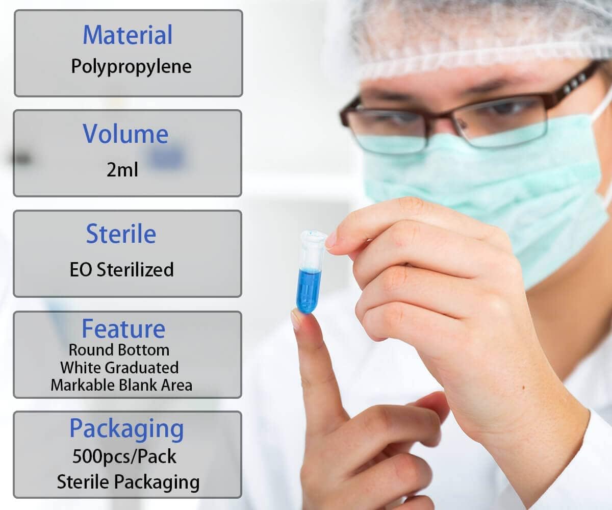 zoomto 2ml Microcentrifuge Tubes 1000PCS,Centrifuge Tubes with Attached Lid,Clear Round Micro Centrifuge Small Sample Bottle Vials Container for Lab,Plastic Lab Snap Tubes,[2ml, 2 Bag Packs,1000PCS]