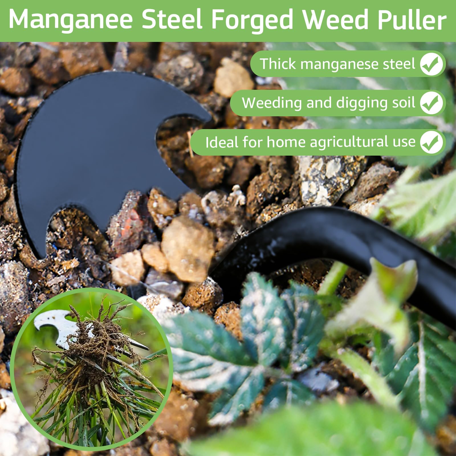 Weed Puller Tool Garden Weed Pulling Tool, 15.7 inches Portable 4 Teeth Garden Weeder Tool Uprooting Weeding Tool, Manganese Steel Forged Hand Weeder for Gardening Backyard Vegetable Farm Planting