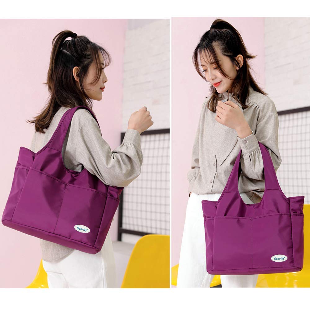 Scorlia Insulated Lunch Shoulder bag and Tote bag, Extra Large Leakproof Lunch Tote Handbag, Durable Reusable Cooler Ladies lunch Box Bag with Side pockets, Tall Drinks Holder for Women Men