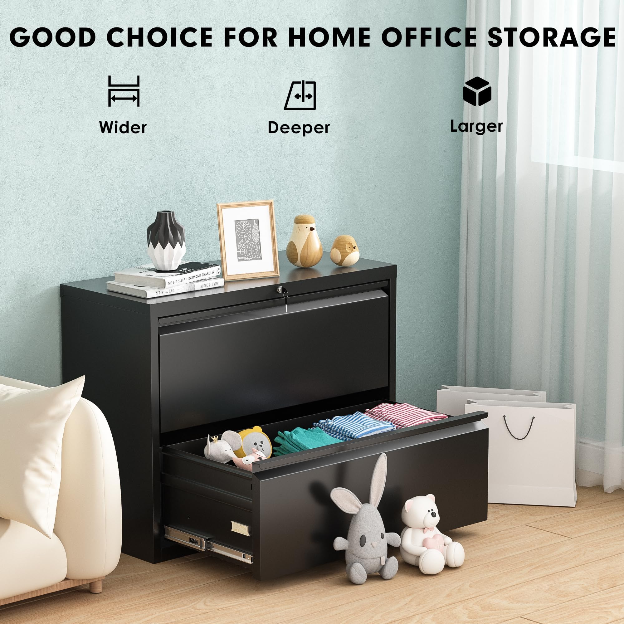 Pataku Mobile File Cabinet with Lock Metal Filing Cabinet for Home Office Locking Under Desk Cabinet with Wheels, 2 Keys for Fits Legal/Letter/A4 Size, Fully Assembled, Black