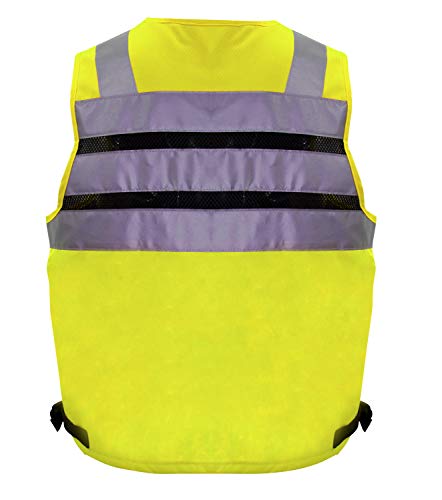 ZUJA 3M Reflective stripes Safety Vest Hi-vis Yellow knitted Vest with 10 pockets Bright Construction Workwear for men and women. (Medium)