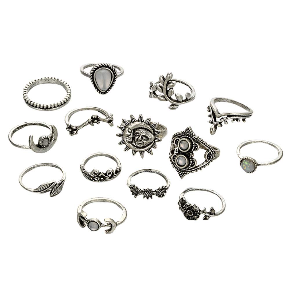 Stainless Steel Mood Rings for Women Blue Vintage Rings Set 14pcs/Set Rings Stack Above Silver Bohemian Women Rings Gold Chunky Rings for Women (Silver, One Size),Stainless Steel,Blue,Gold,Silver