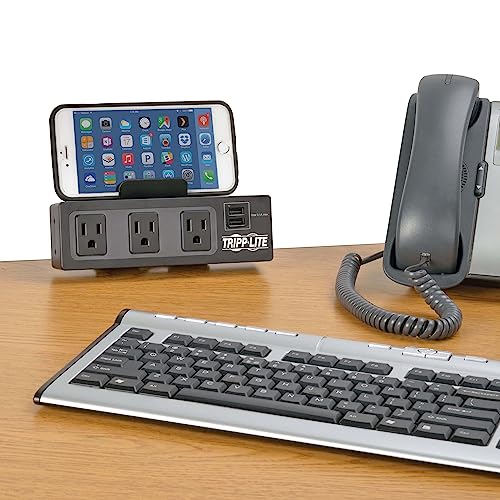 Tripp Lite 3 Outlet Surge Protector Power Strip with Desk Clamp, 10ft. Cord, 510 Joules, 2 USB Charging Ports, Black, $20K Insurance & (TLP310USBC)