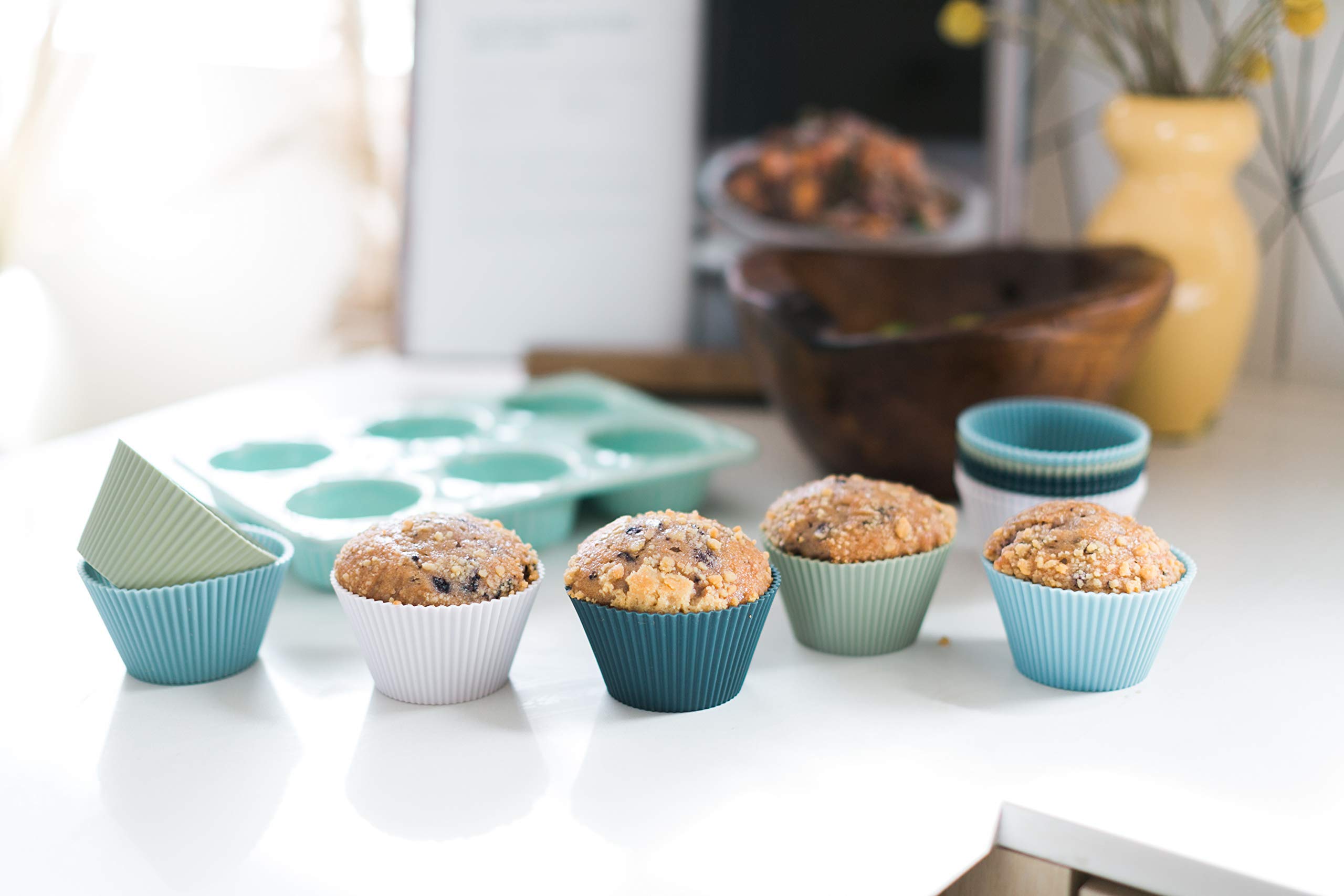 The Silicone Kitchen Reusable Silicone Baking Cups - The Signature Collection Bundle, Non-Toxic, BPA Free, Dishwasher Safe (24 Regular, 12 Jumbo, 24 Mini))