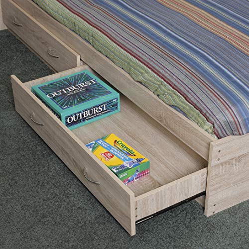 OS Home and Office Furniture Model 41109 Twin Sized Bed with Bookcase Headboard and Two Underbed Drawers Platform, Single, Sand