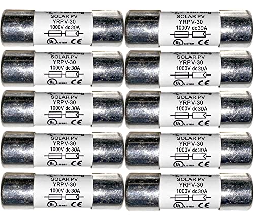 Pack of 10 Fuses 30A in-Line PV 30 Amp 1000V DC [10 x 38mm] fusible CE Certified UL | Photovoltaic Fuses for Solar Panel Protection