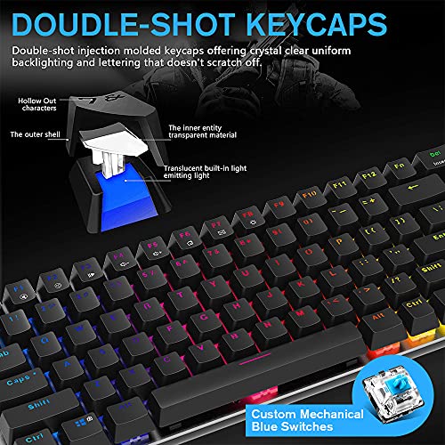NACODEX Mechanical Gaming Keyboard - Compact 82 Keys Anti-Ghosting RGB Backlit - Blue Switches - Programmable Macro - Aluminum Wired Portable Keyboard for Windows PC Gamer